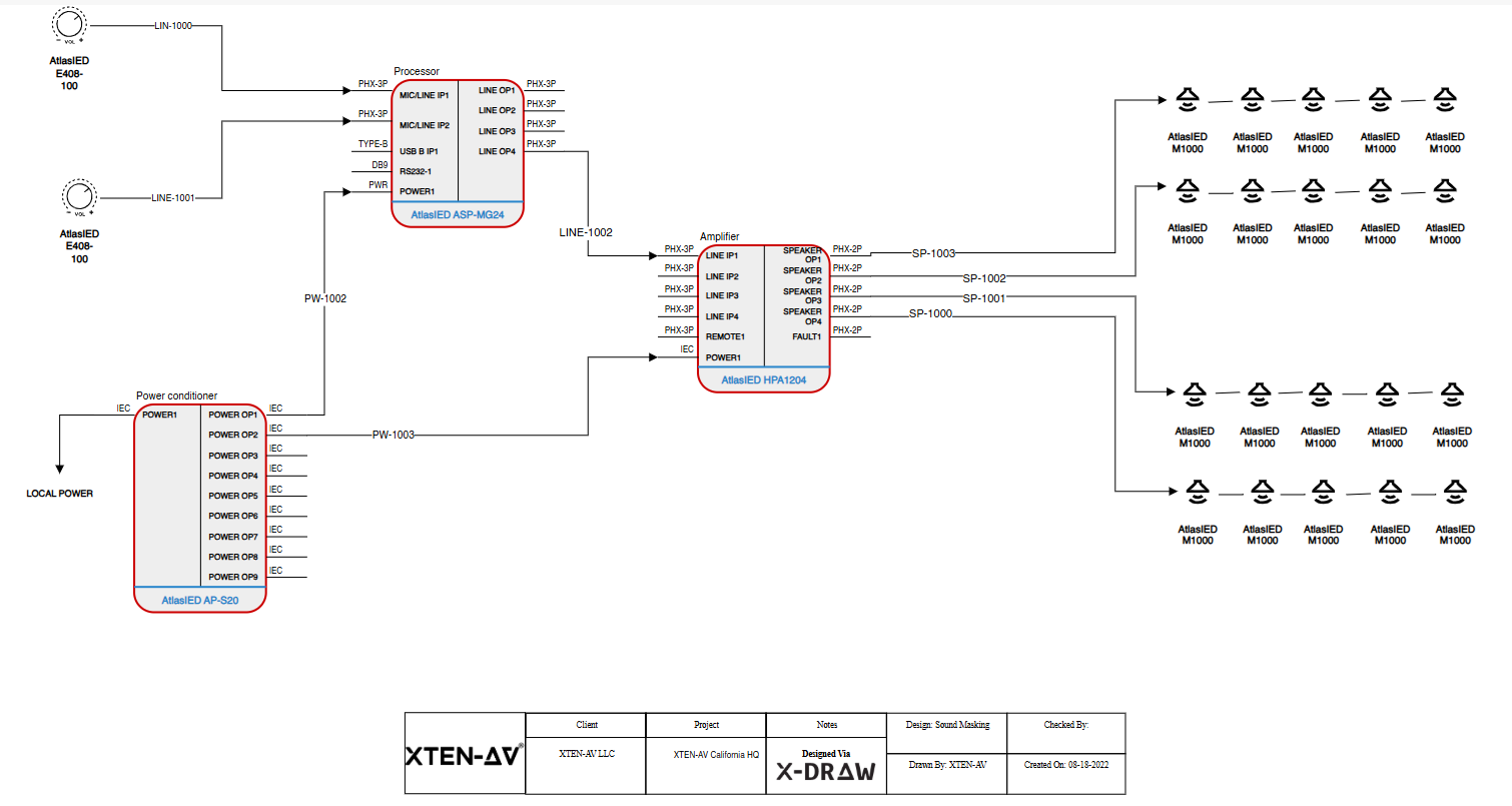 Sound Masking System Line Schematic Drawing Template - XTEN-AV